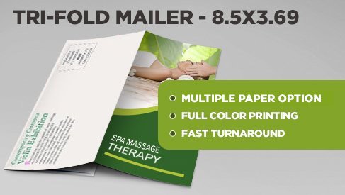 Economical 8.5x11 to 8.5x3.69 inches Direct Tri-Fold Postcards Mailers
