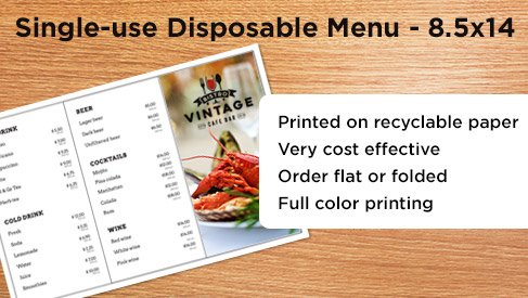8.5x14 inch Single Use or Disposable Menus with no Minimum