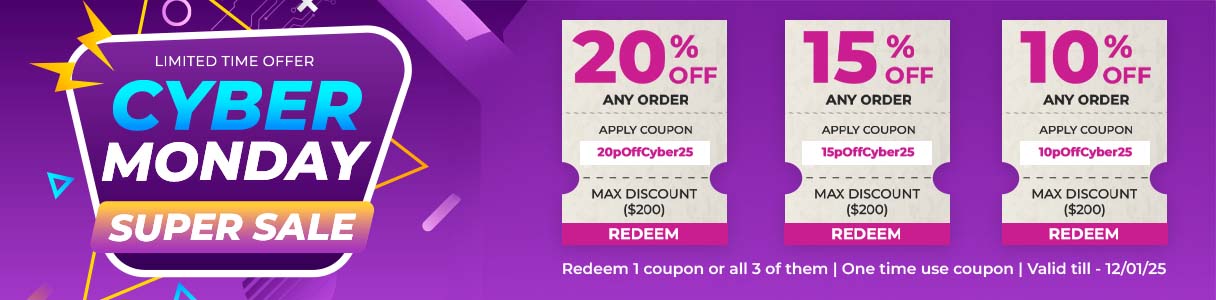 Cyber Monday Sale - 20% off any order (upto $200 max)