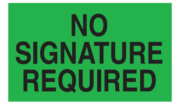 No Signature Required Labels - 3x5