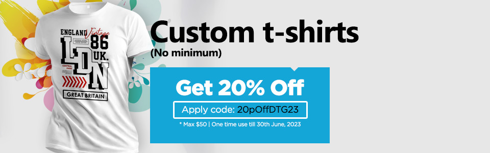 20% Off on Custom t-shirts (max $50)