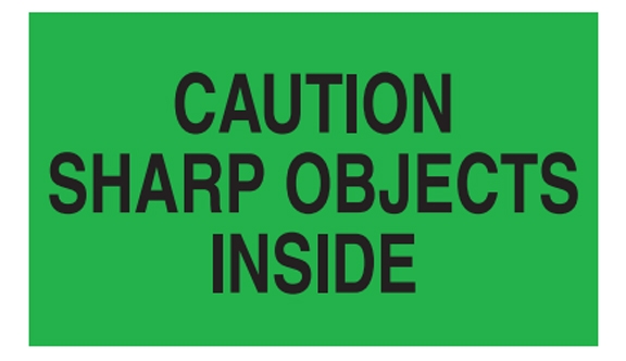 Caution Sharp Objects Inside Labels - 3x5